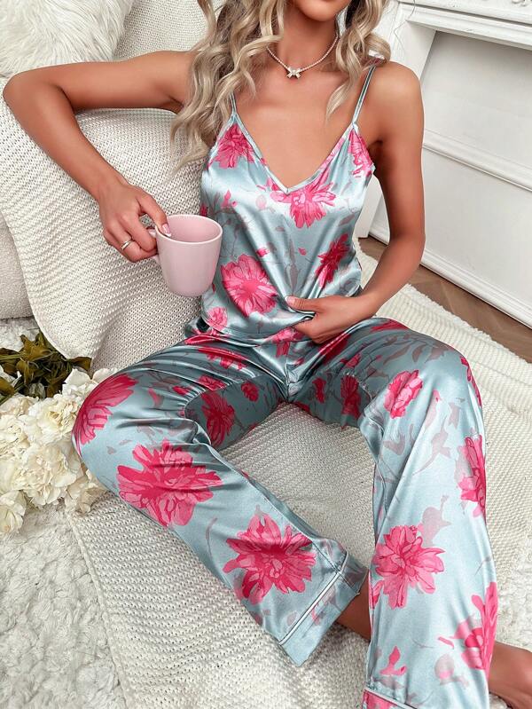Floral Print Satin PJ Set | SHEIN USA