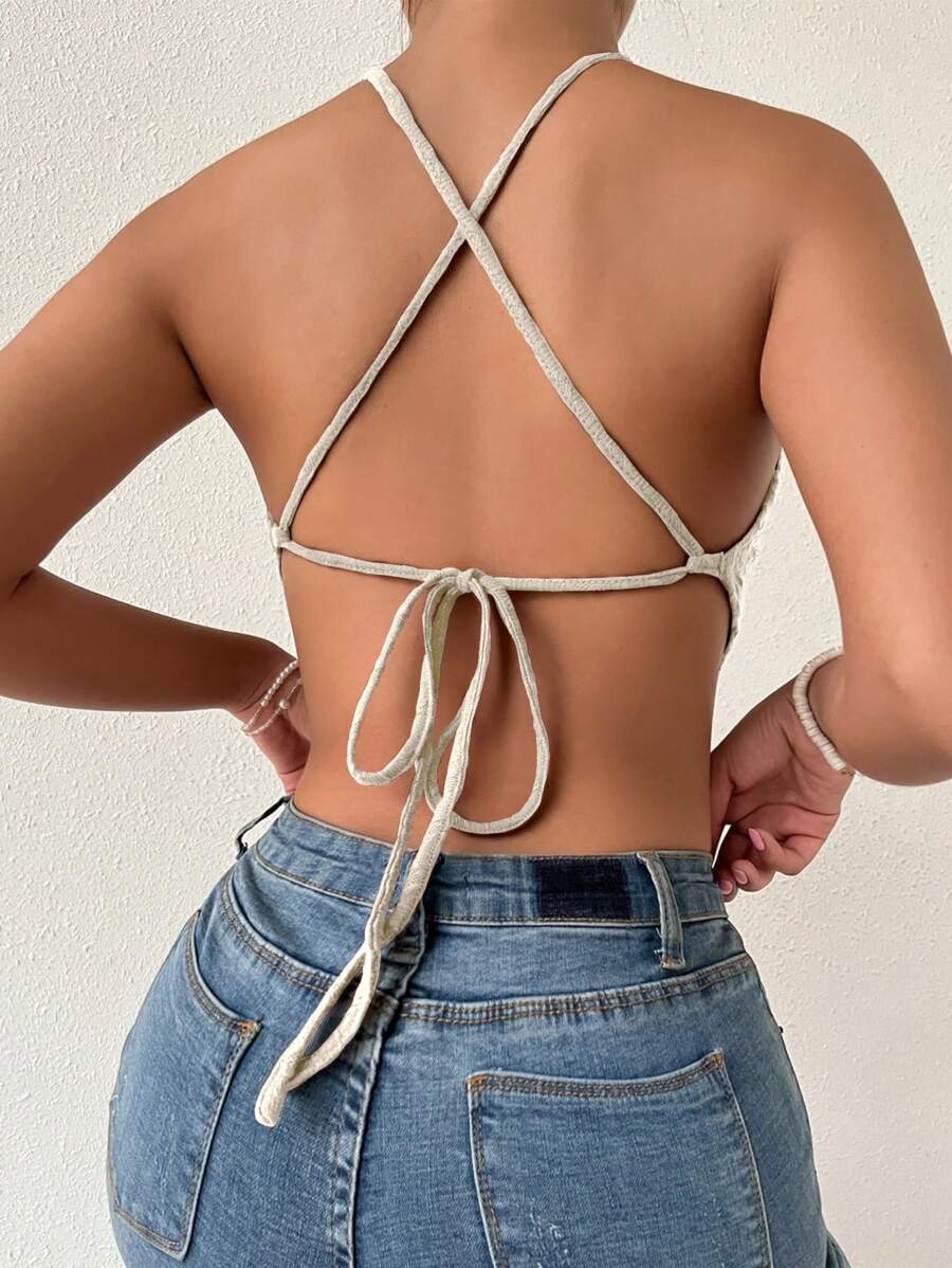 SHEIN Unity Criss Cross Tie Backless Crop Halter Top | SHEIN USA