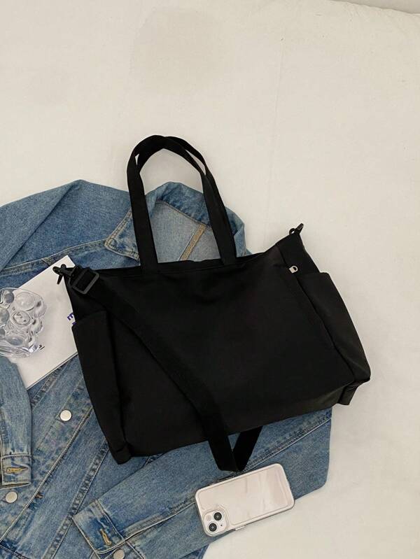 Large Shopper Bag Multi-Pocket Casual Black | SHEIN USA