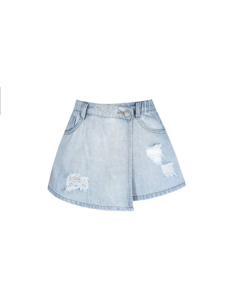 SHEIN Explorewe Tween Girl Wrap Ripped Denim Skort | SHEIN USA