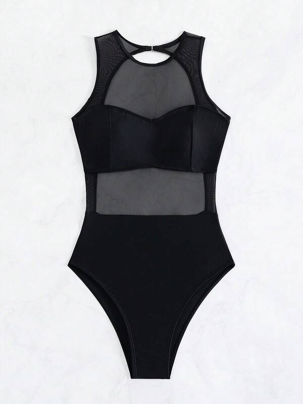 Shein Swim Bae Contrast Mesh One Piece Swimsuit Shein Usa