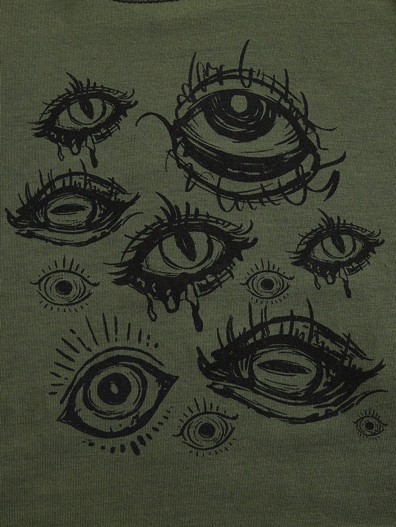 ROMWE Grunge Punk Eye Print Top-stitching Crop Tee | SHEIN USA