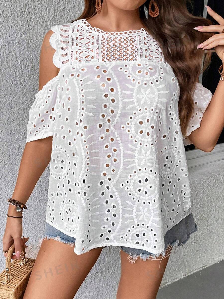 SHEIN VCAY Blusa de hombros descubiertos con encaje | Mode de Mujer | SHEIN España