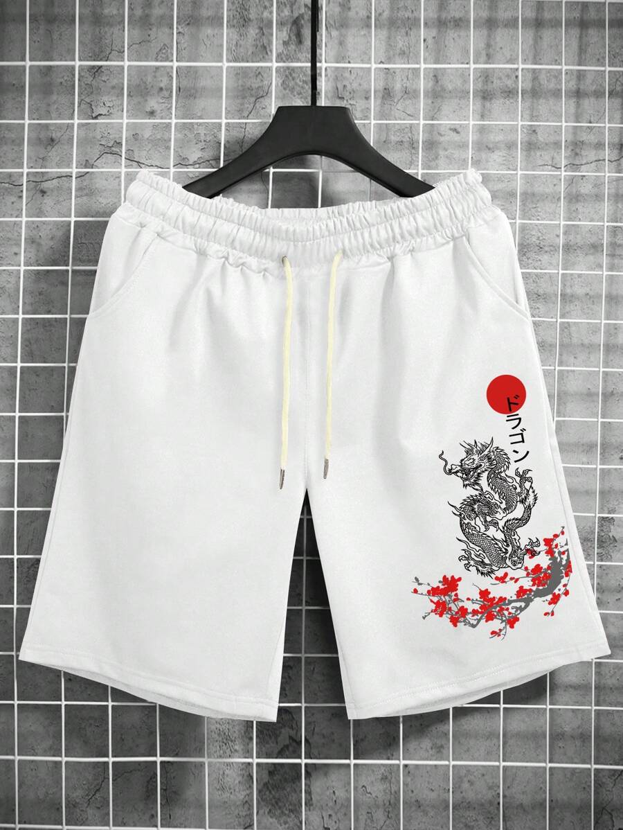 Manfinity EMRG Men Japanese Letter & Dragon Graphic Drawstring Waist Shorts | SHEIN USA