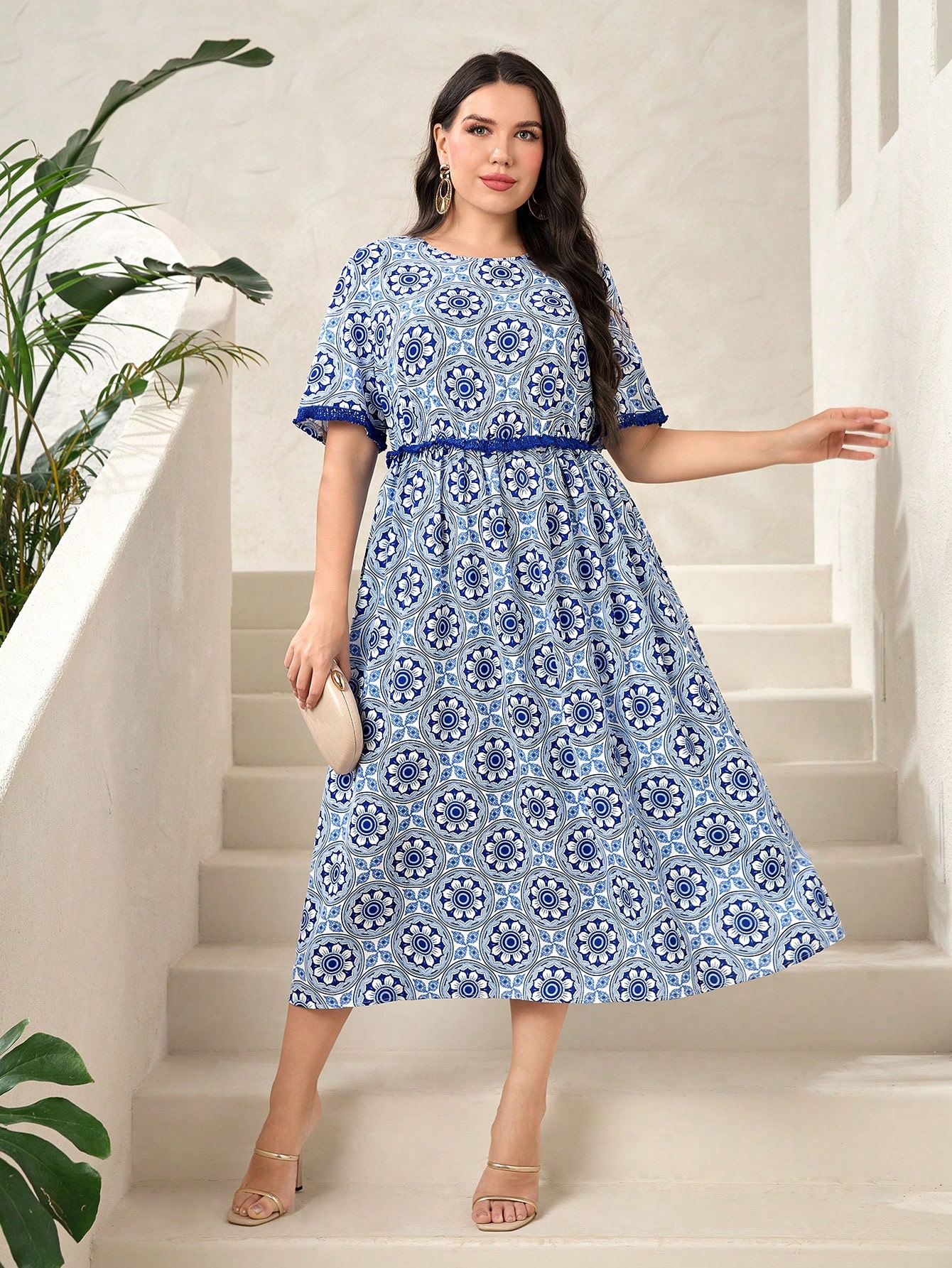 Shein Mulvari Plus Allover Floral Print Contrast Lace Dress Shein Usa