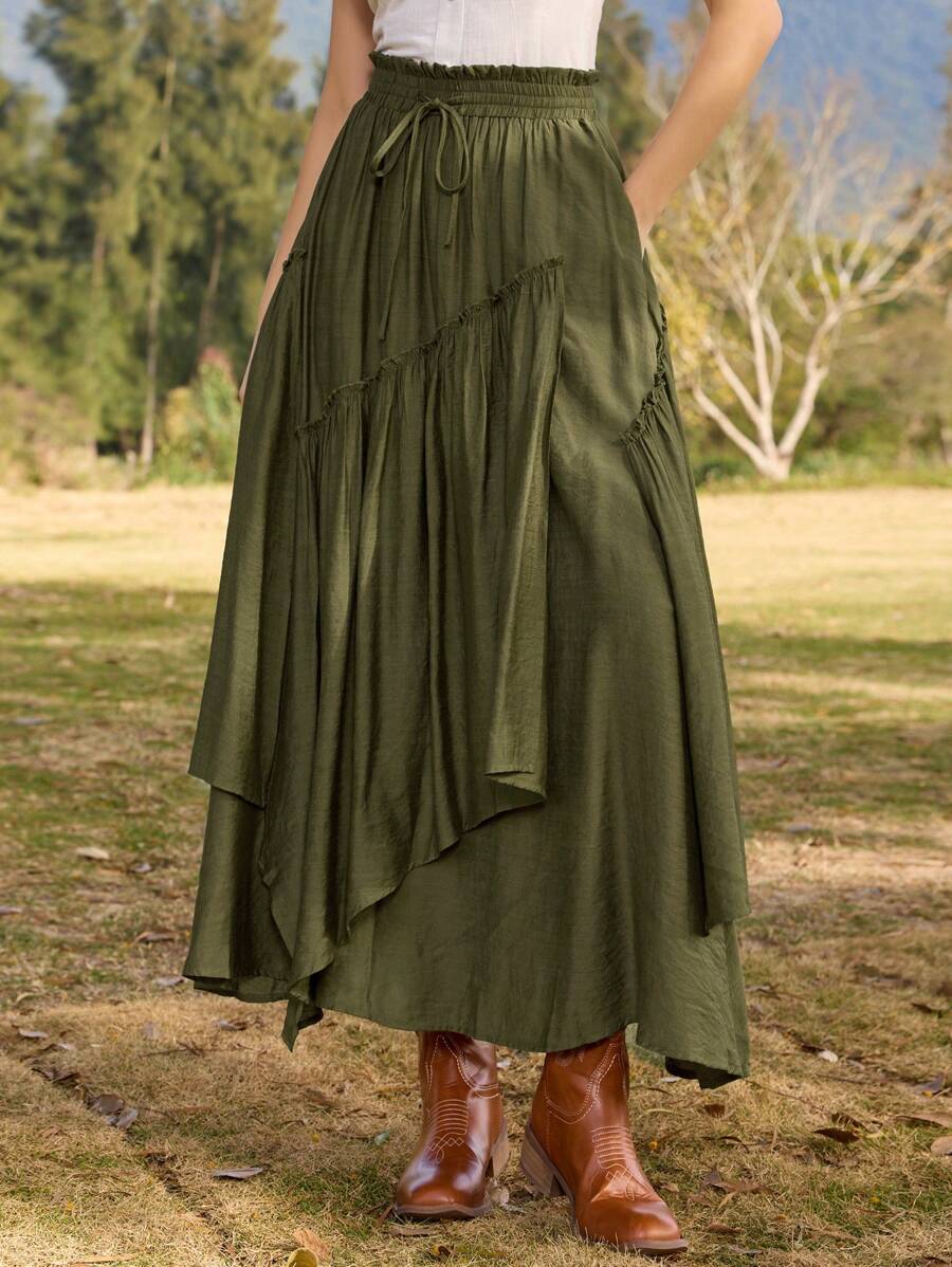 Scarlet Darkness Solid Drawstring Waist Ruffle Hem Skirt | SHEIN USA