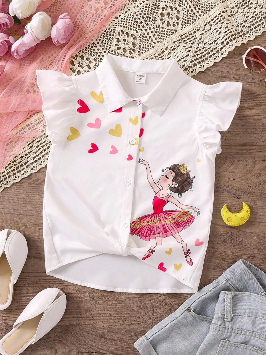 SHEIN Young Girl White Portrait Elegant Cute Dancing Girl Shirt With ...