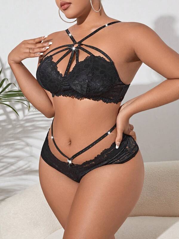 Plus Floral Lace Harness Lingerie Set Shein Usa