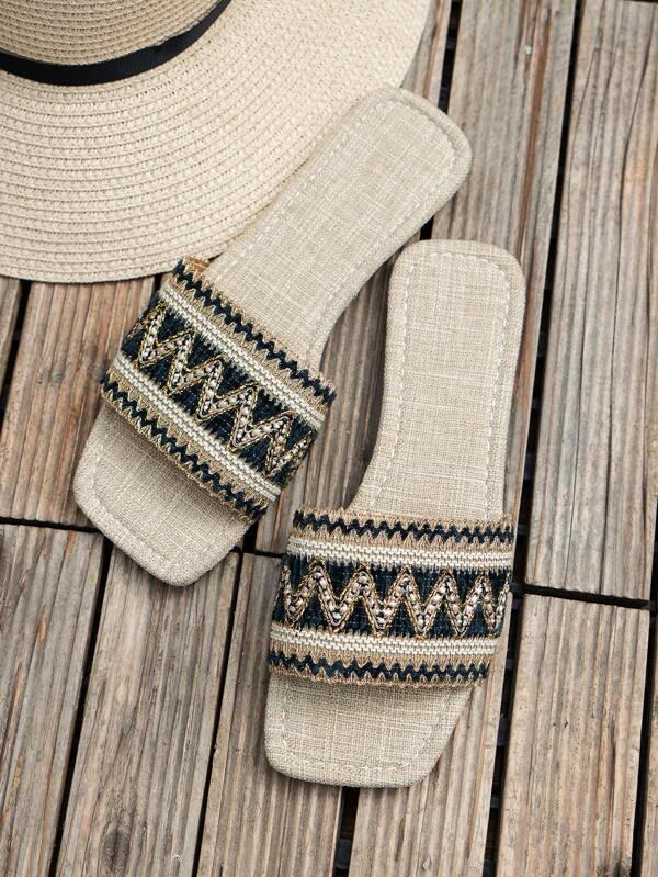 Women Random Chevron Embossed Braided Strap Flat Sandals, Vacation ...