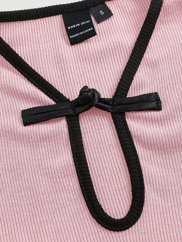 SHEIN MOD Mandarin Keyhole Neck Contrast Binding Tee | SHEIN USA