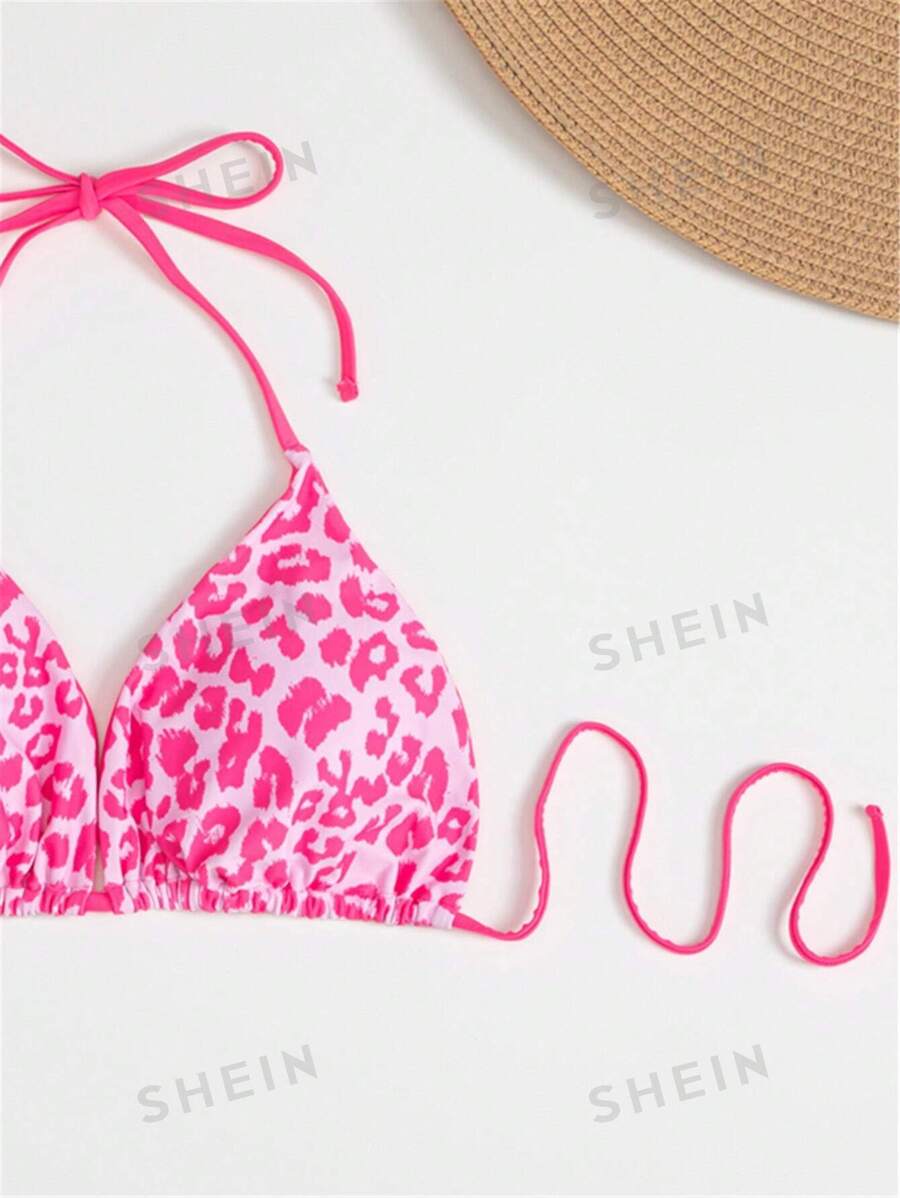 Shein Swim Vcay Plus Leopard Halter Triangle Bikini Top Shein Usa