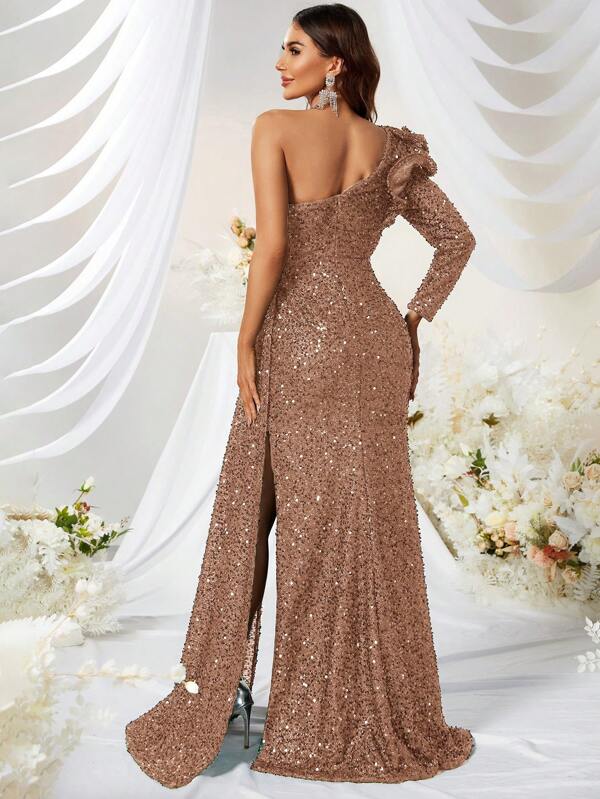 Giffniseti One Shoulder Side Draped Split Thigh Sequin Formal Dress | SHEIN UK