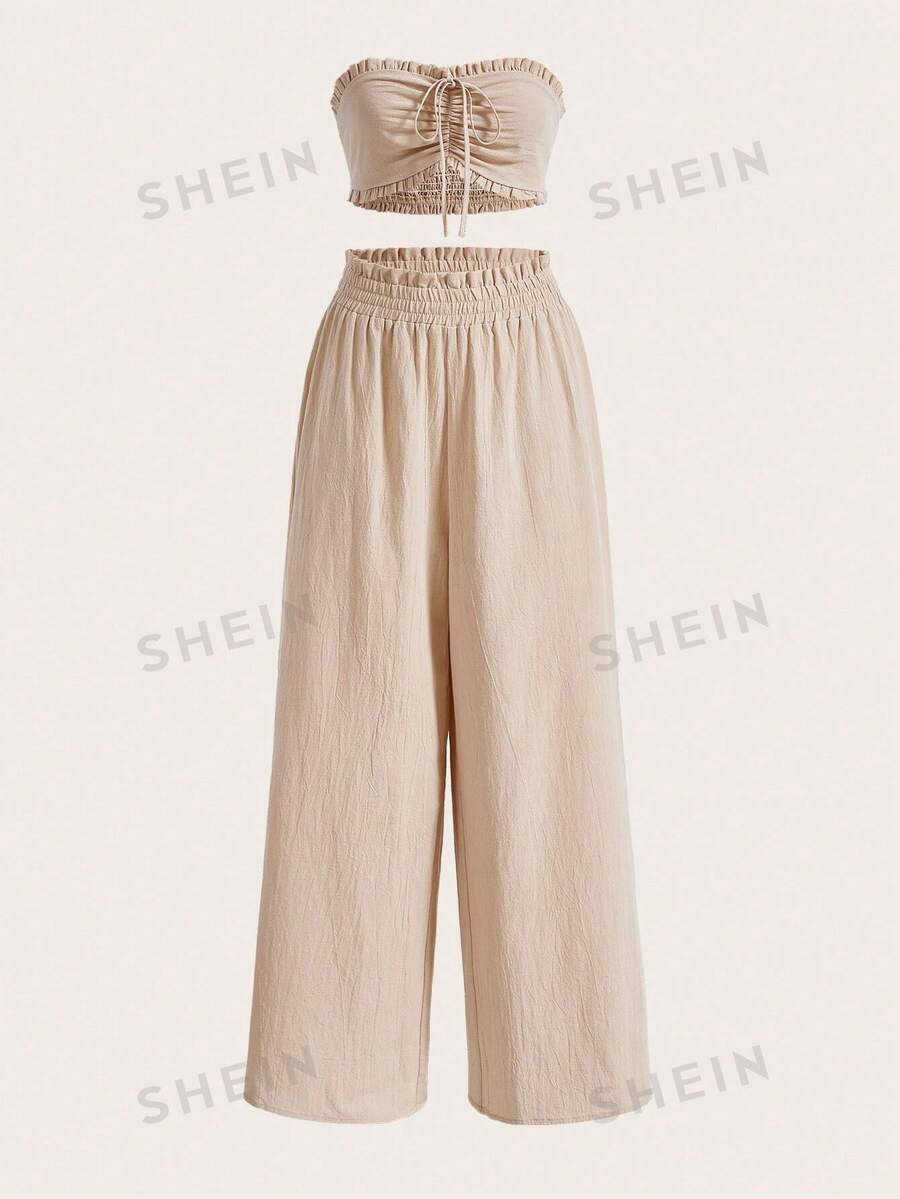 SHEIN EZwear Zomer Sets Koorden vooraan Tube tops & Paperbag taille ...