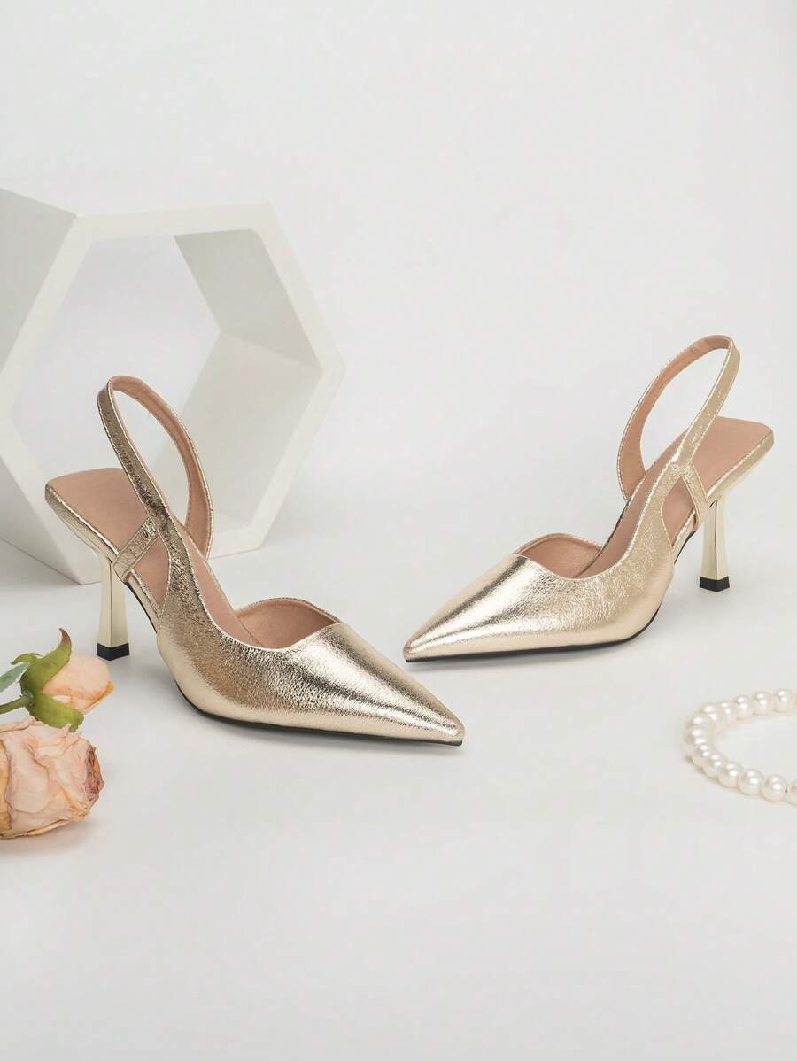 Women Point Toe Stiletto Heeled Pumps, Glamorous Outdoor Metallic ...