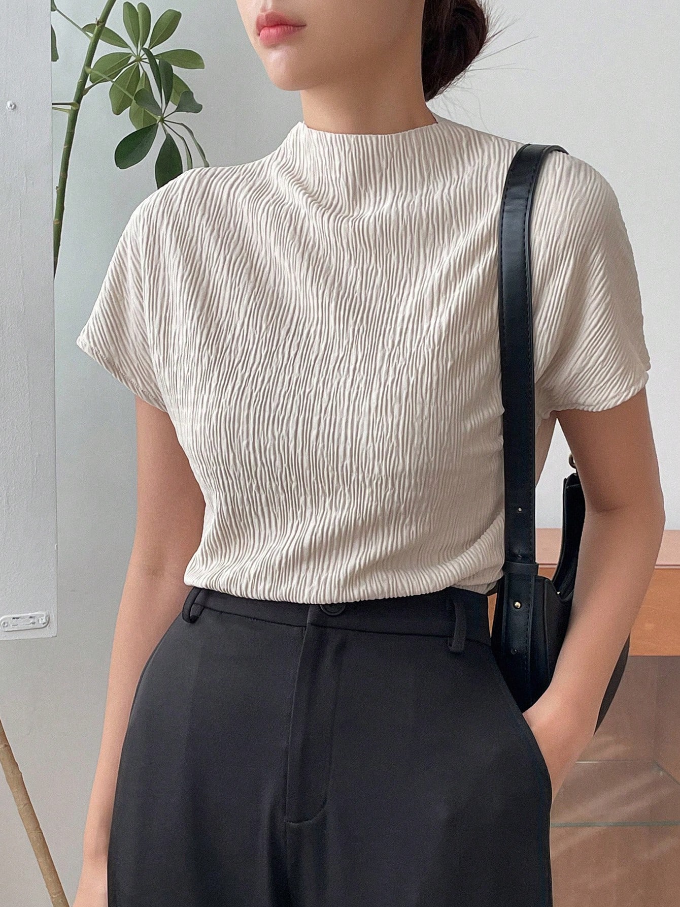Dazy Solid Mock Neck Batwing Sleeve Tee Shein Usa