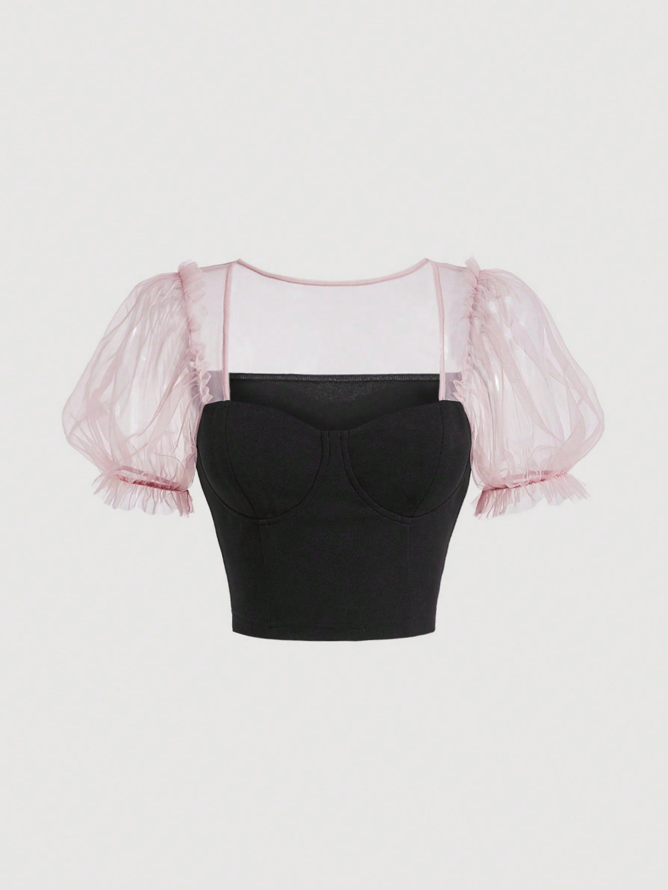 Shein Mod Contrast Mesh Puff Sleeve Crop Top Shein Usa