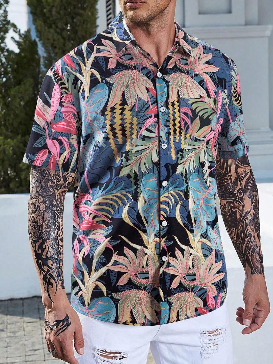 Manfinity RSRT 1 pieza Camisa abotonada con estampado tropical para ...
