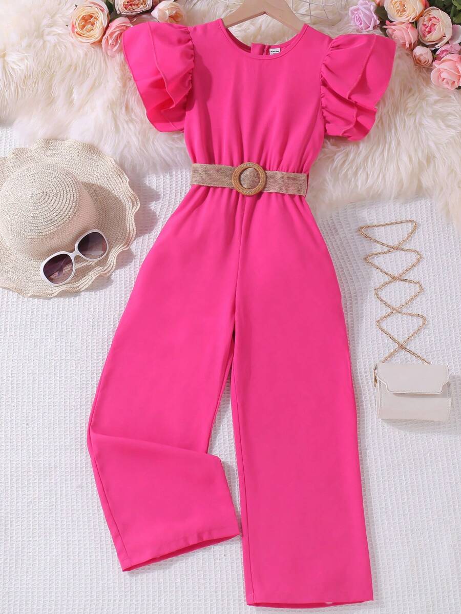 SHEIN Tween Girl Ruffle Trim Zipper Back Jumpsuit | SHEIN USA