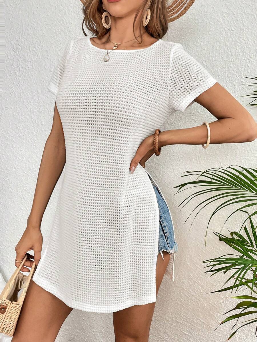 SHEIN VCAY Solid Split Hem Tee | SHEIN USA