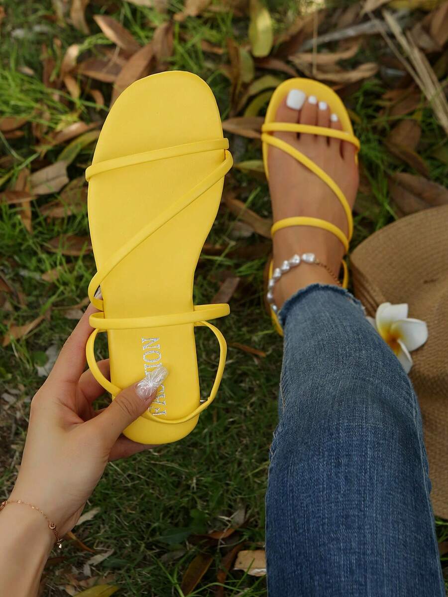 Fashion Yellow Sandals For Women, Multi Thin Strap Multi-way Wear ...