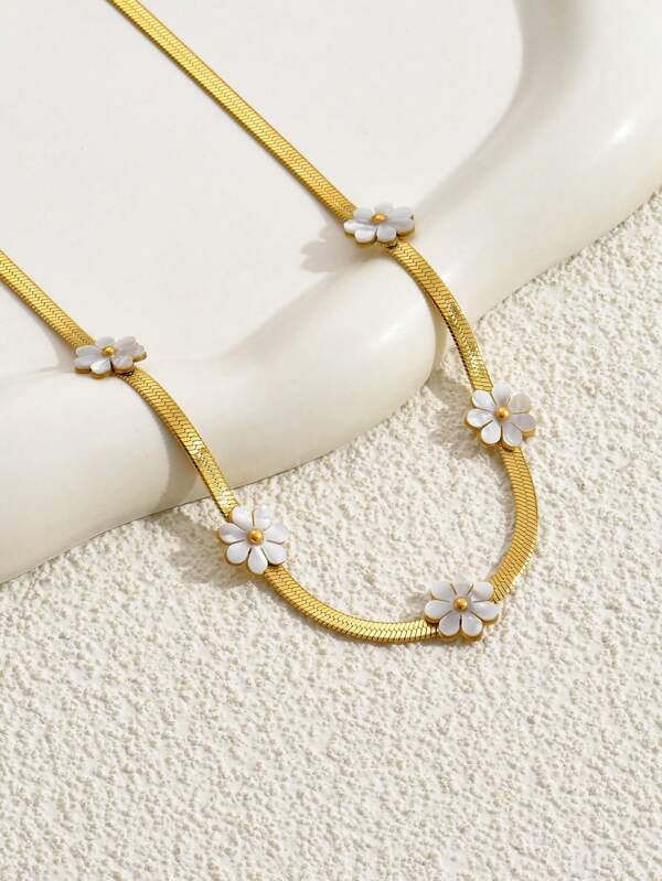 1pc Fashionable Stainless Steel Flower Decor Necklace For Women For ...