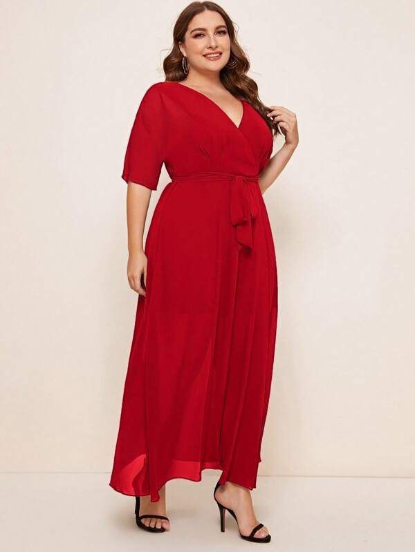 Shein Belle Plus Surplice Neck Belted Wrap Bridesmaid Dress Shein Usa