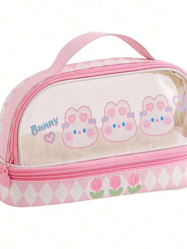 Cute Pencil Bag Cartoon Bunny Pencil Case Double-Layer Portable | SHEIN UK
