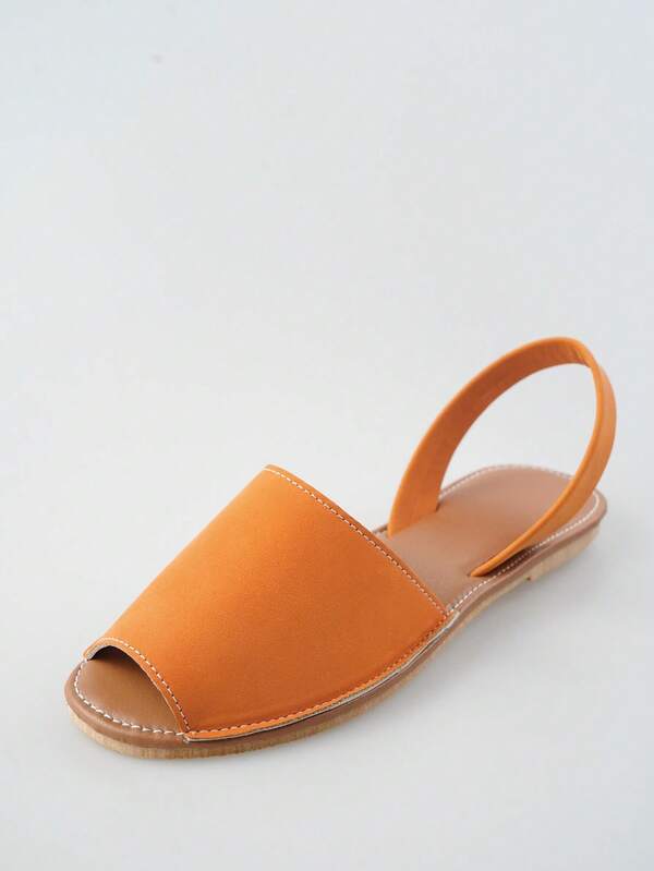 Funky Slingback Sandals For Women, Orange Minimalist Flat Sandals ...