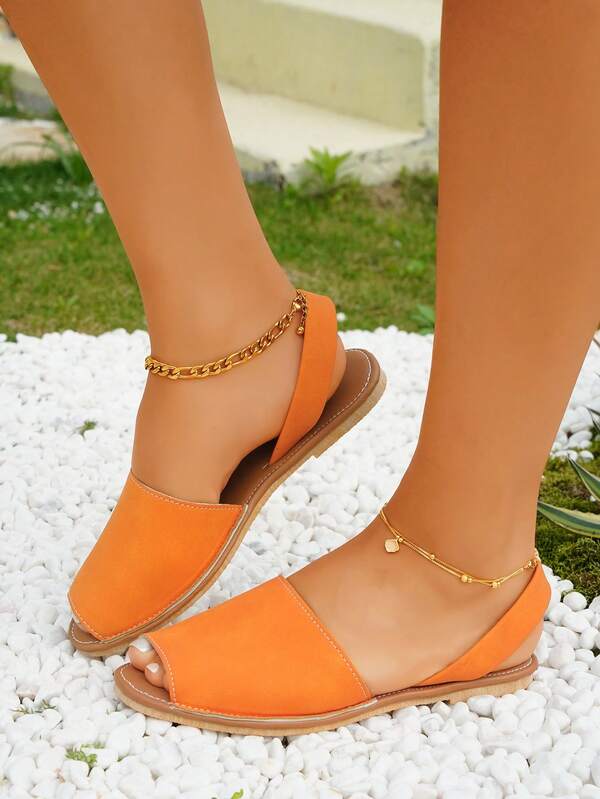 Funky Slingback Sandals For Women, Orange Minimalist Flat Sandals ...