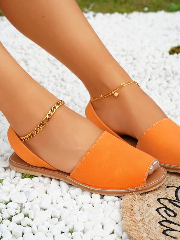 Funky Slingback Sandals For Women, Orange Minimalist Flat Sandals ...