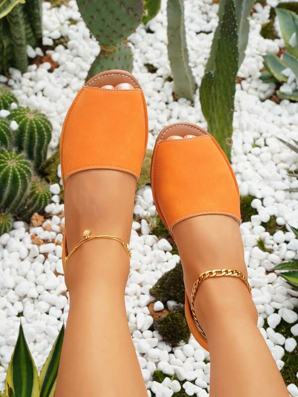 Funky Slingback Sandals For Women, Orange Minimalist Flat Sandals ...