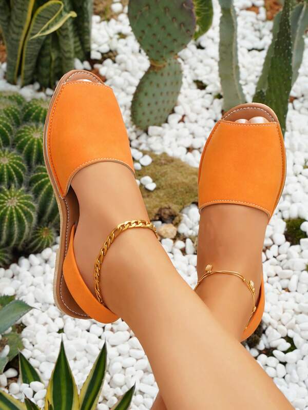 Funky Slingback Sandals For Women, Orange Minimalist Flat Sandals ...