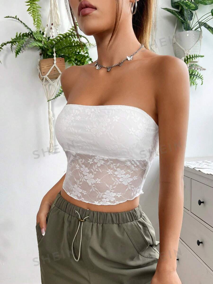 Shein Ezwear Y2k Lace Tube Top Shein Usa