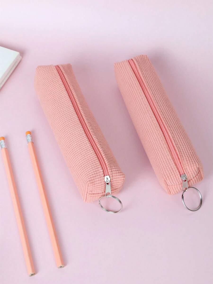 1pc Solid Color Textured Stationery Bag, Simple Portable Pen Bag For ...
