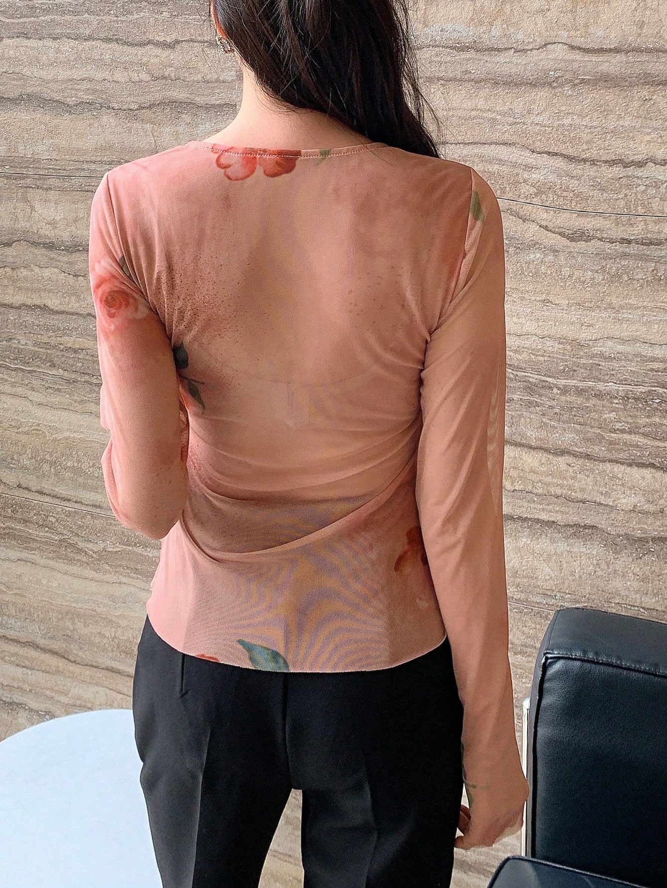 DAZY Floral Print V Neck Mesh Top | SHEIN UK