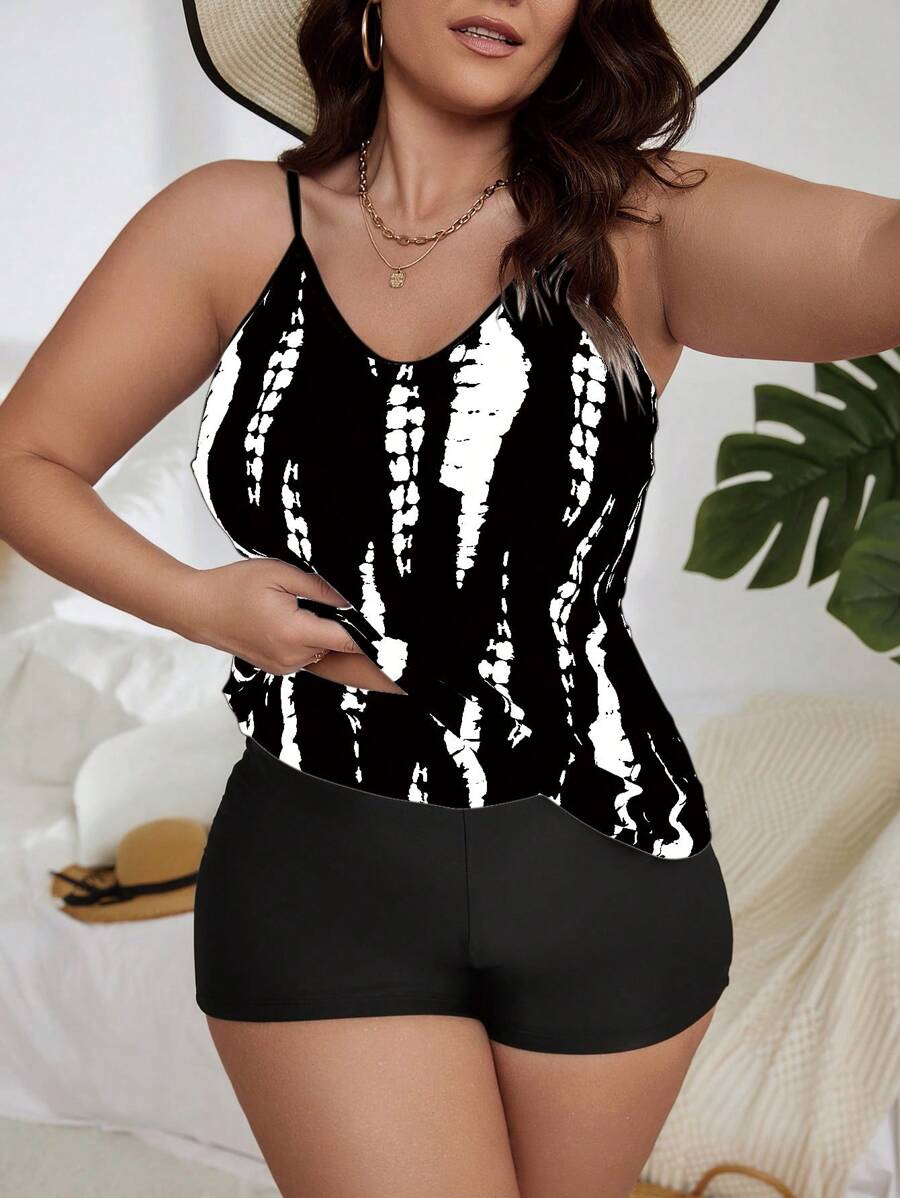 Swim Lushoire Summer Beach Plus Size Tie Dye Tankini | SHEIN USA