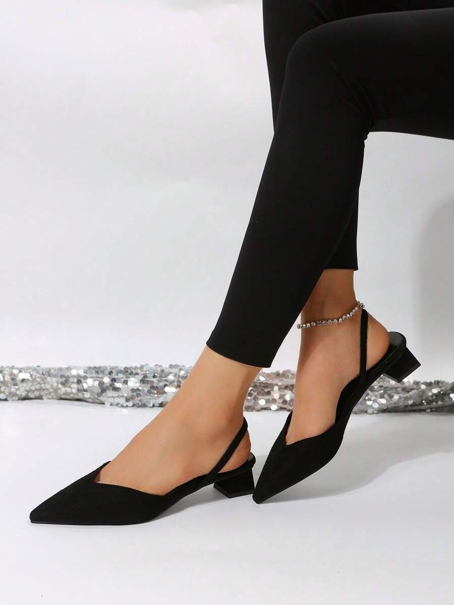 Fall/Winter Women Minimalist Point Toe Chunky Heeled Slingback Pumps ...
