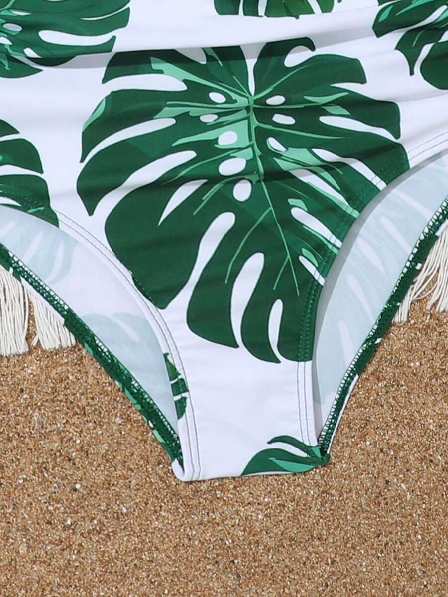 Tween Girl Tropical Print Ruffle Hem Bikini Set Summer Beach Shein Uk