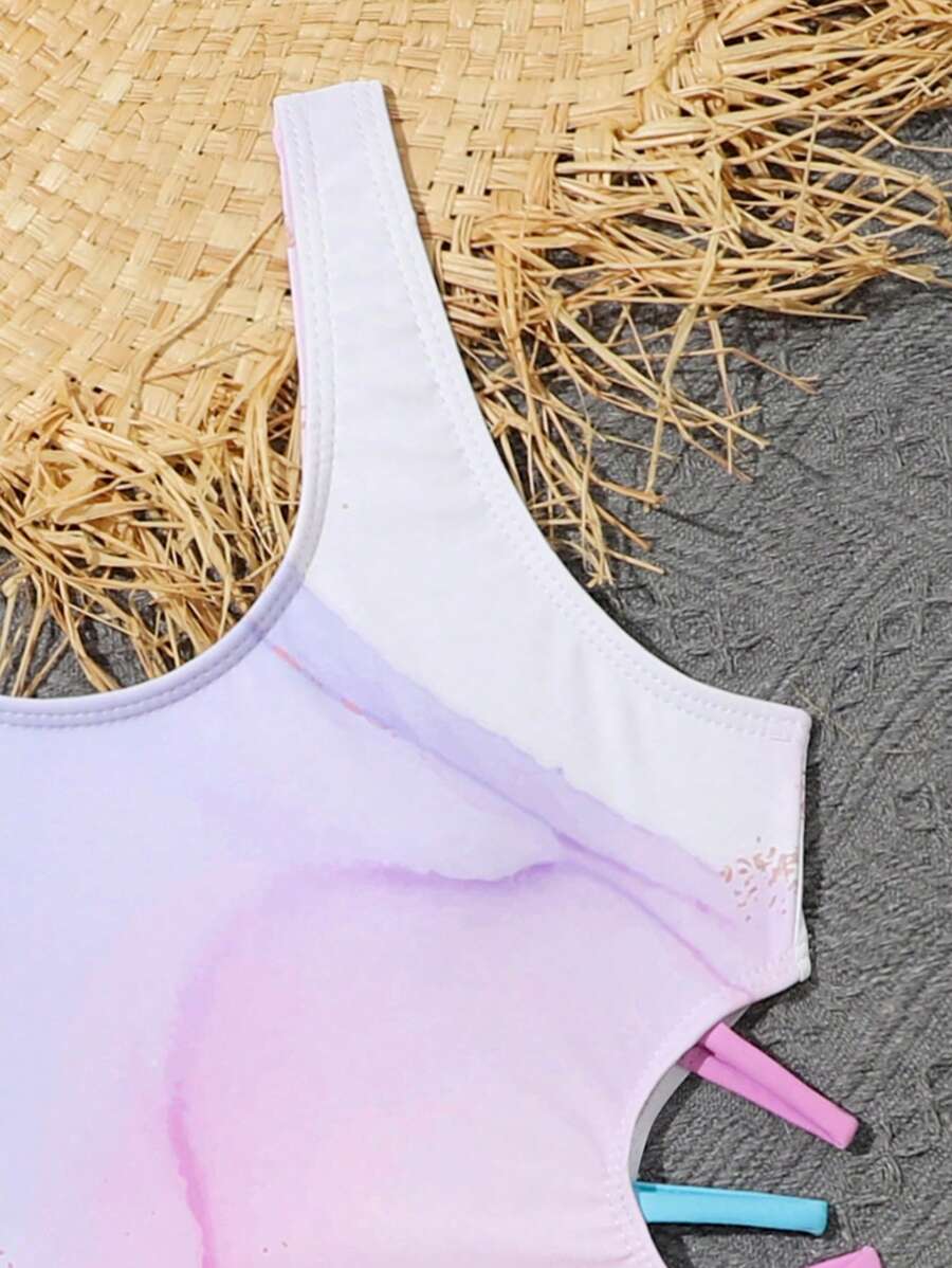 Tween Girl Marble Print Cut Out Side One Piece Swimsuit Shein Usa
