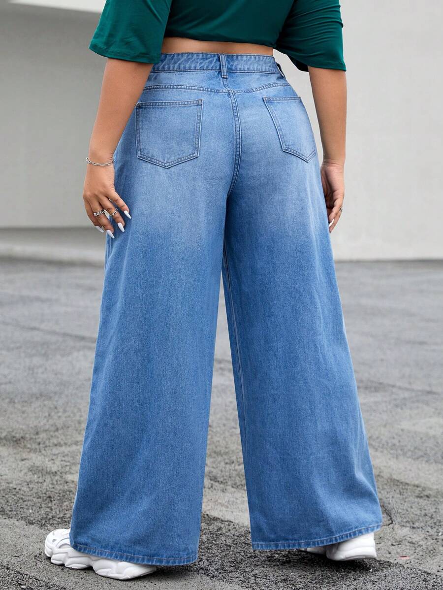 SHEIN EZwear Plus Ripped Wide Leg Jeans | SHEIN USA