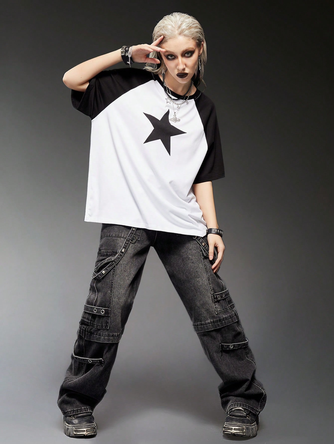 Grunge Punk Star Print Raglan Sleeve Tee | SHEIN USA