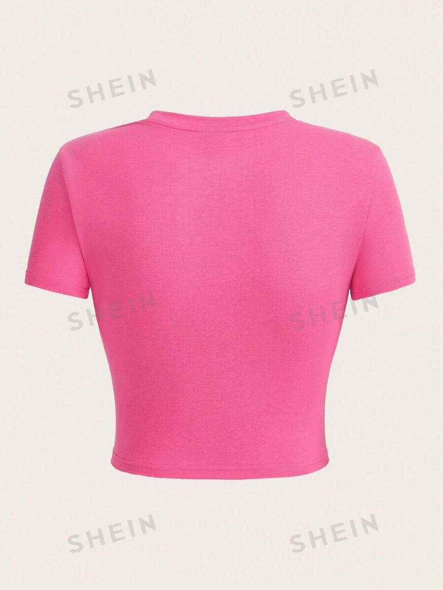 SHEIN EZwear Maglietta crop casual e semplice con stampa di lettere e ...