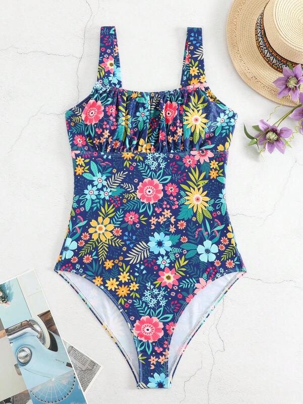 Shein Swim Mod Floral Print Ruched Bust One Piece Swimsuit Shein Usa