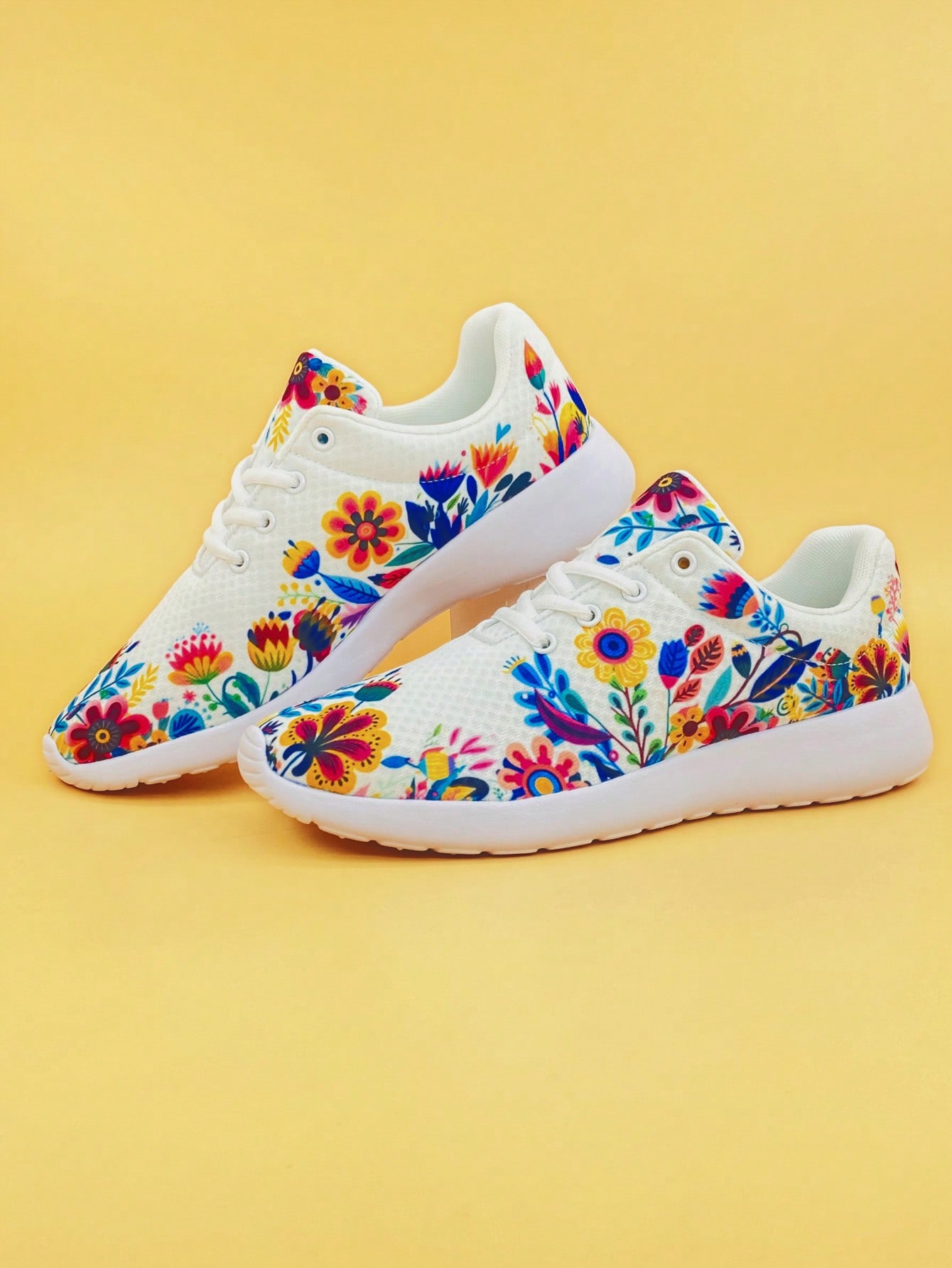 Sporty Running Shoes For Women, Floral Pattern Lace-up Front Sneakers