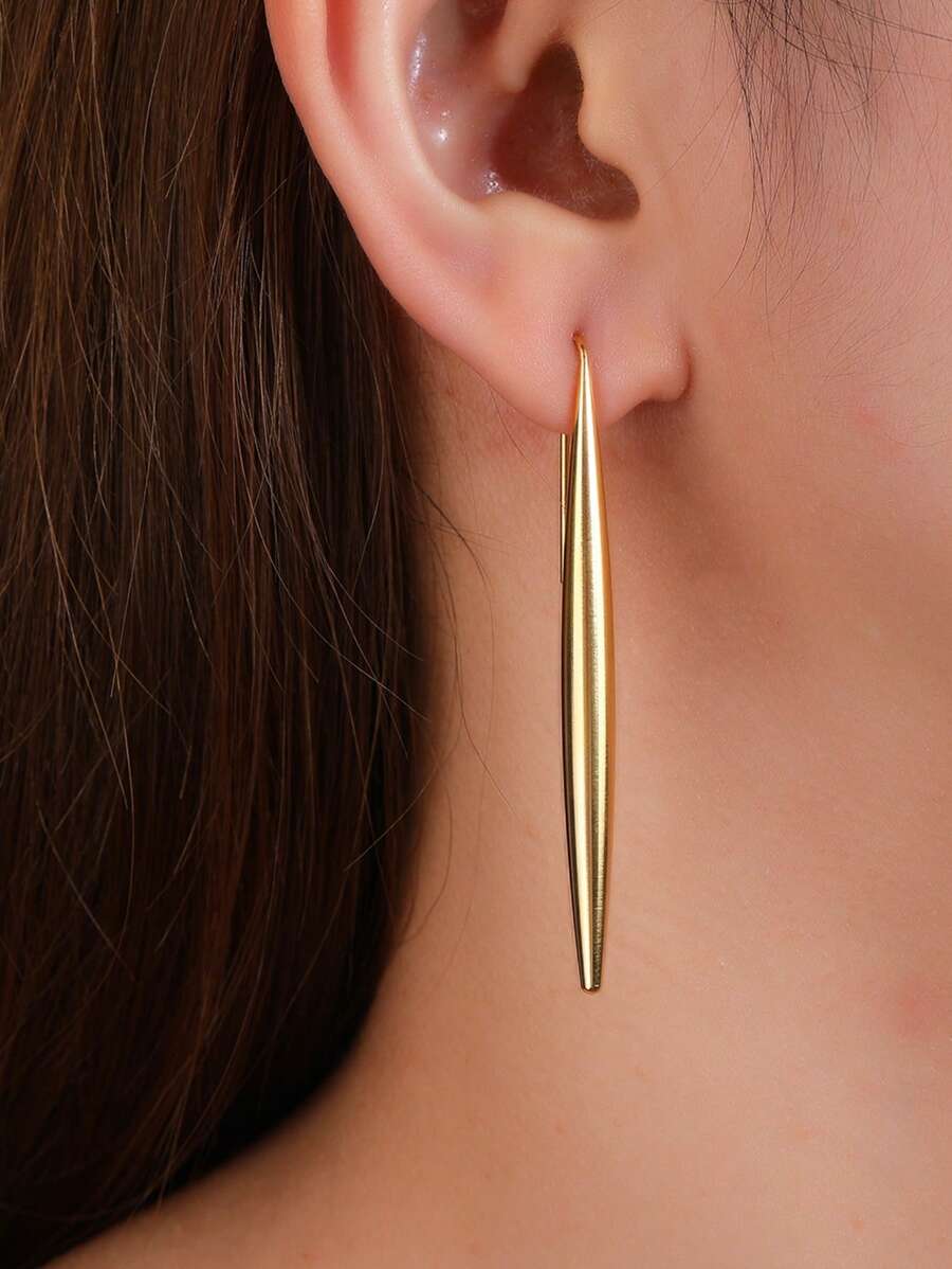 1pair Minimalist Stainless Steel Long Stud Earrings In For Women As ...