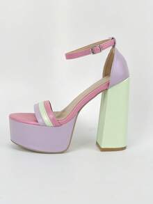 Women Colorblock Platform Chunky Heeled Sandals, Fashion Summer Ankle ...