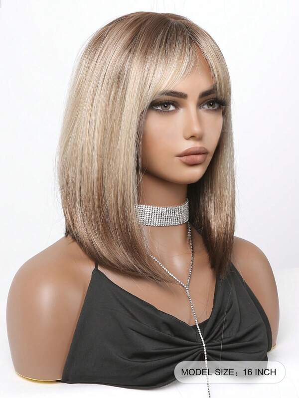 Synthetic Weave Hair Extensions With Bangs, Multi-Color, Middle-Long ...