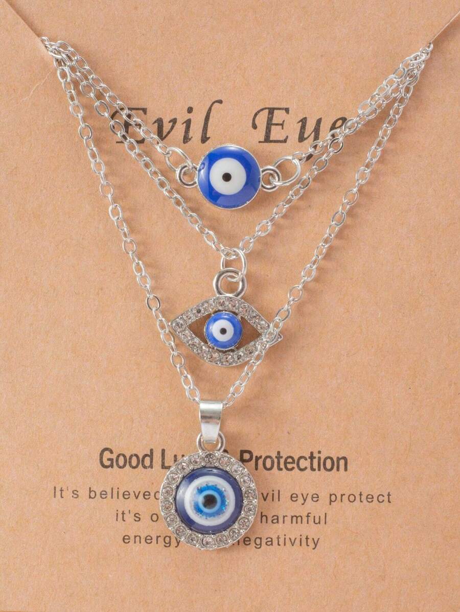 3pcs Evil Eye & Rhinestone Decor Pendant Necklace Set For Women for ...