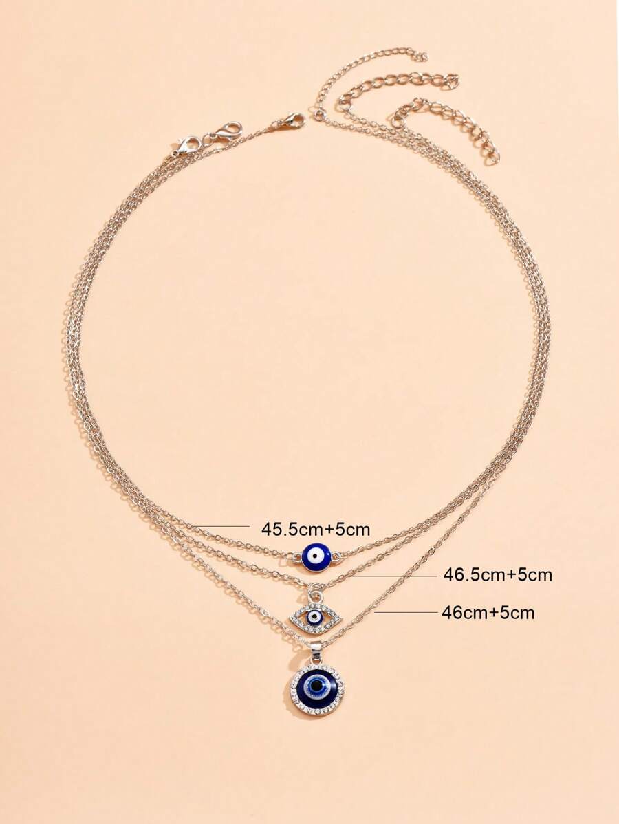 3pcs Evil Eye & Rhinestone Decor Pendant Necklace Set For Women for ...