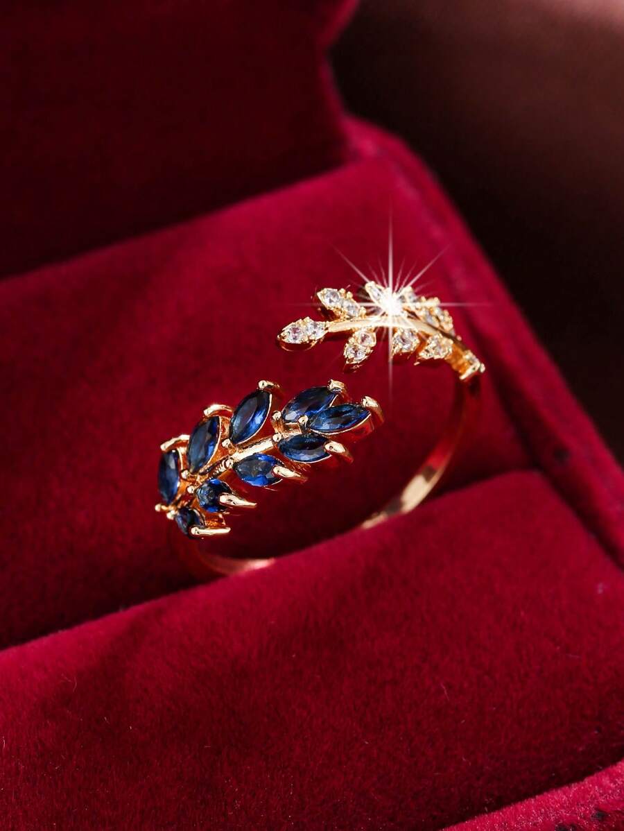Cubic Zirconia Leaf Decor Cuff Ring | SHEIN USA
